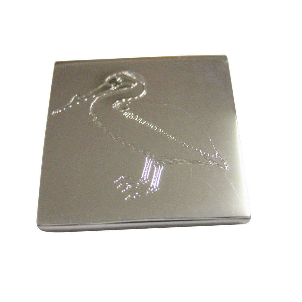 Silver Toned Etched Standing Pelican Bird Magnet - Gem